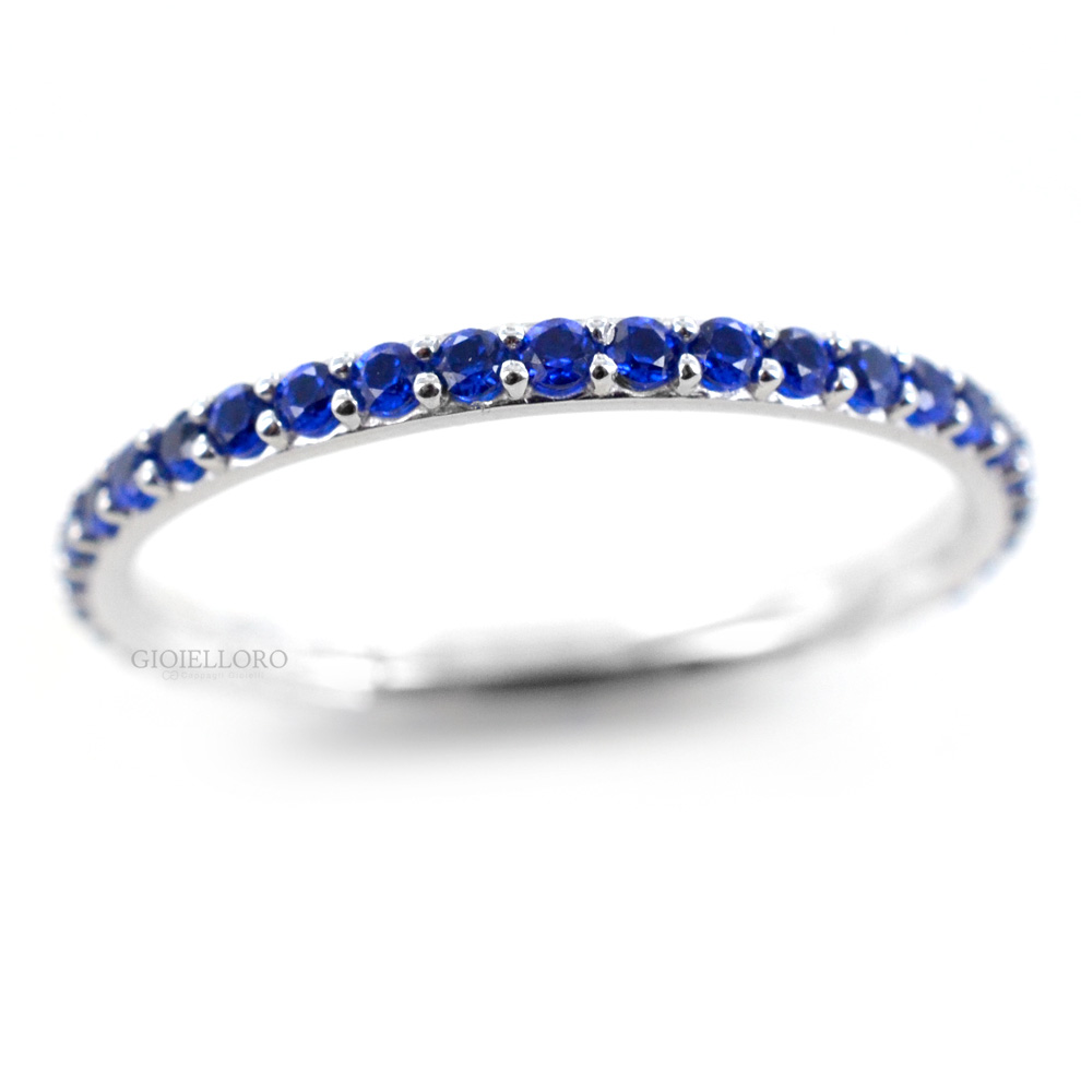 Anello fede Eternity in oro bianco con zirconi blu | Gioielloro.it - La ...