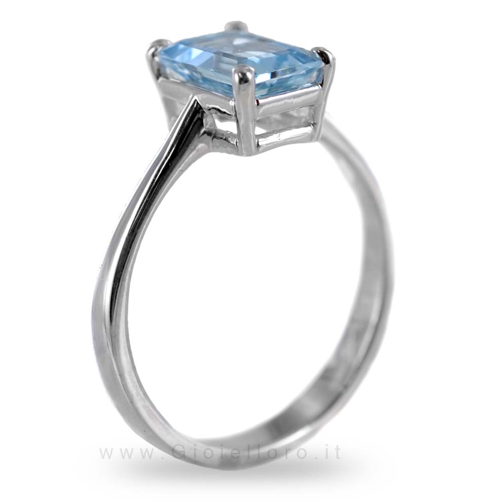 Anello in oro con Acquamarina rettangolare carati 1.20 collezione ...