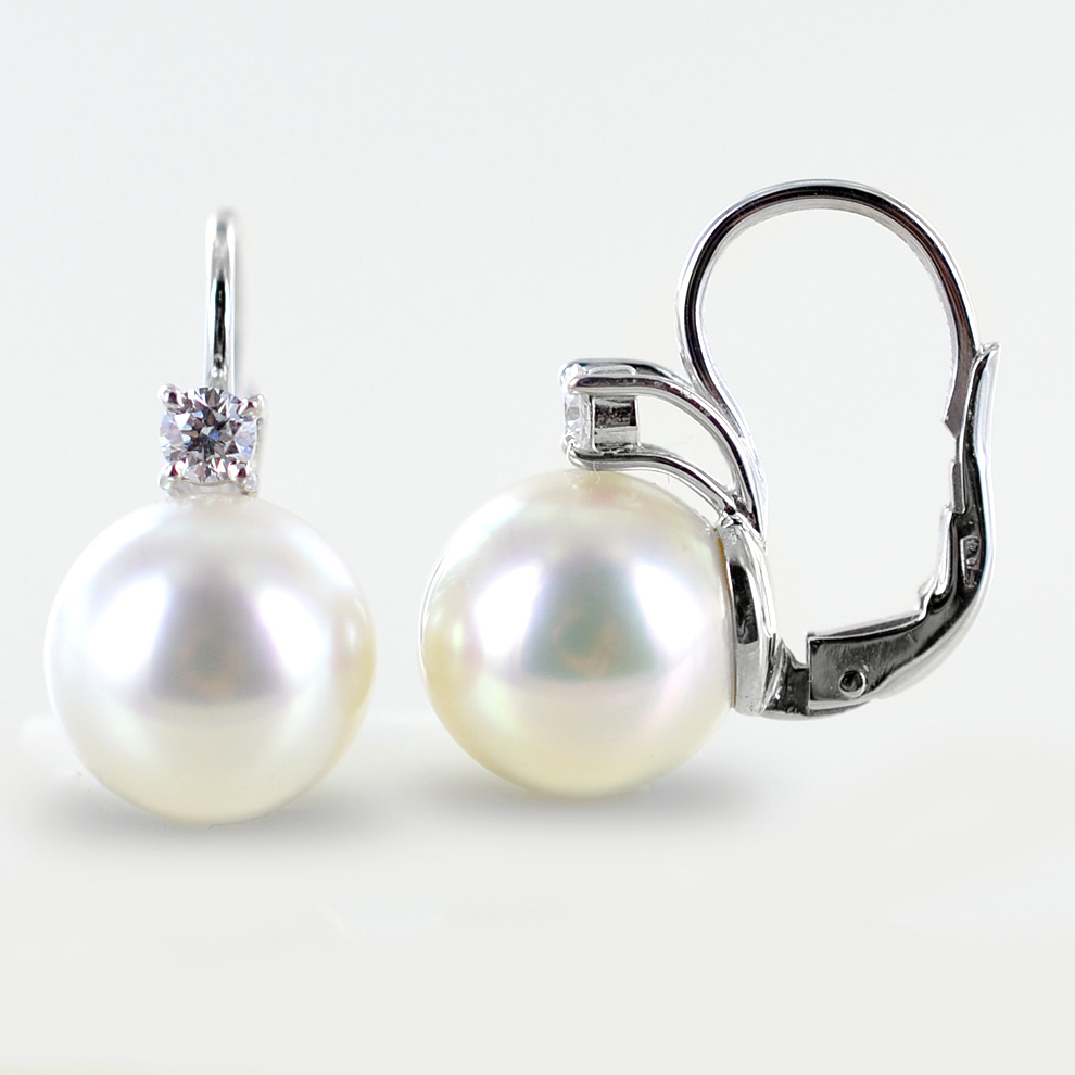 Orecchini con perle Akoya con diamante - perle Giapponesi di diametro ...