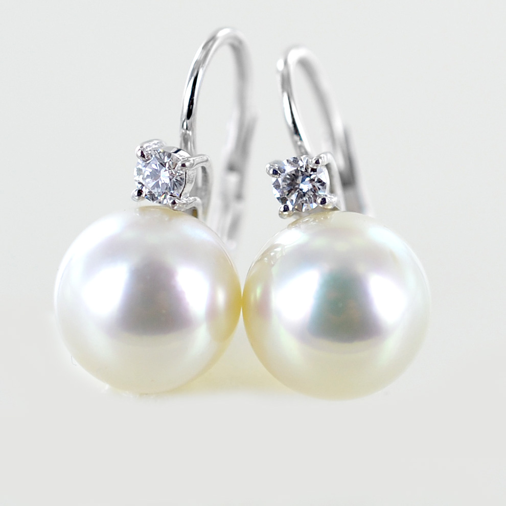 Orecchini con perle Akoya con diamante - perle Giapponesi di diametro ...