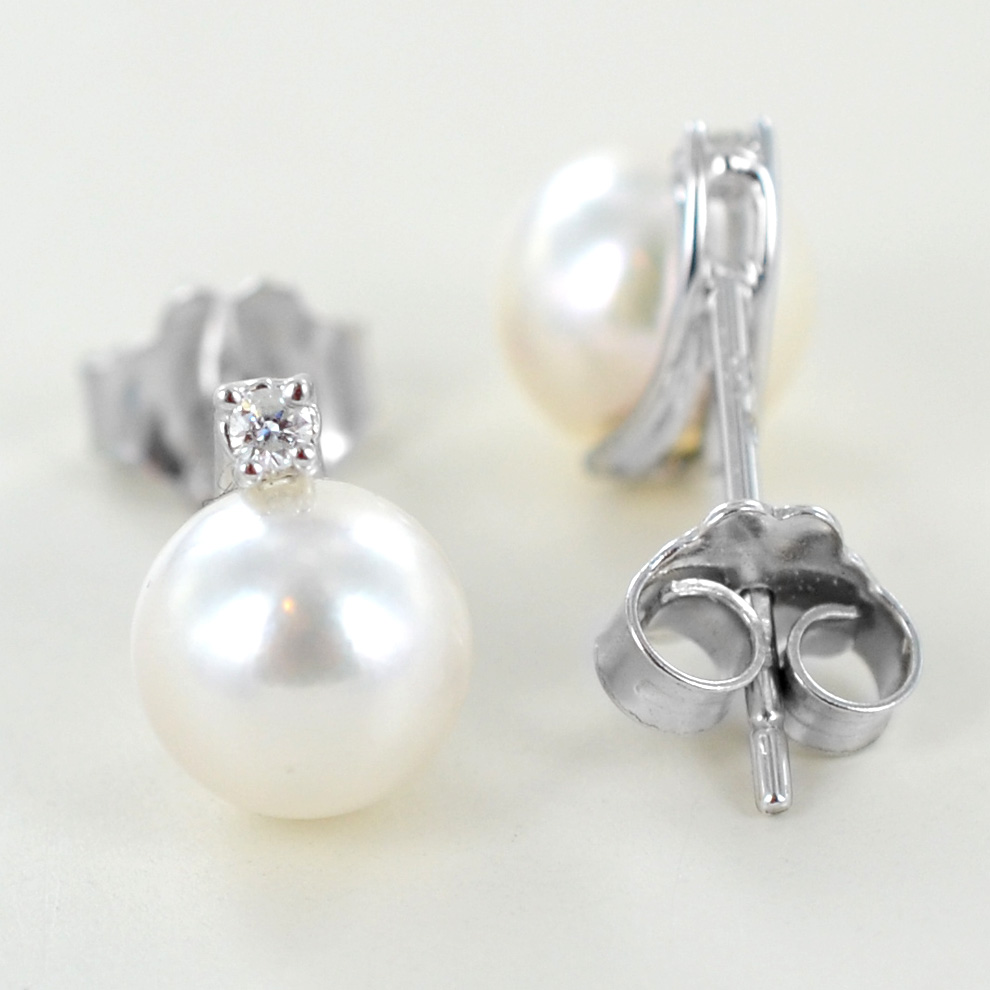Orecchini di Perle Akoya 7.00 - 7.50 mm e diamanti | Gioielloro.it - La ...
