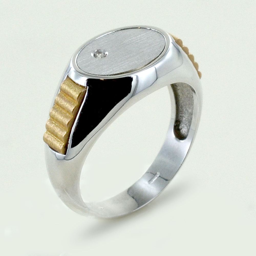 Anello da uomo con scudo in oro bianco e rosa con zircone - Oro 18 kt ...