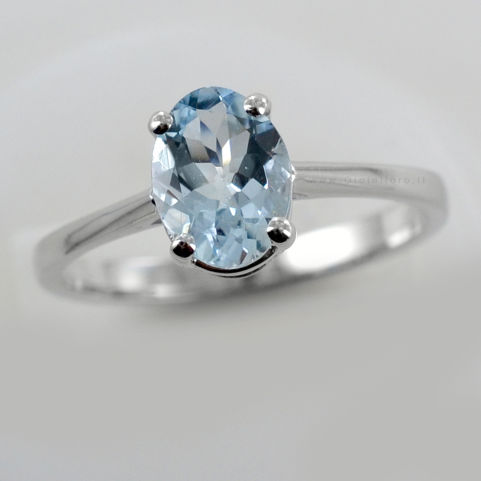 Anello in oro con Acquamarina Ovale un carato | Gioielloro.it - La tua ...
