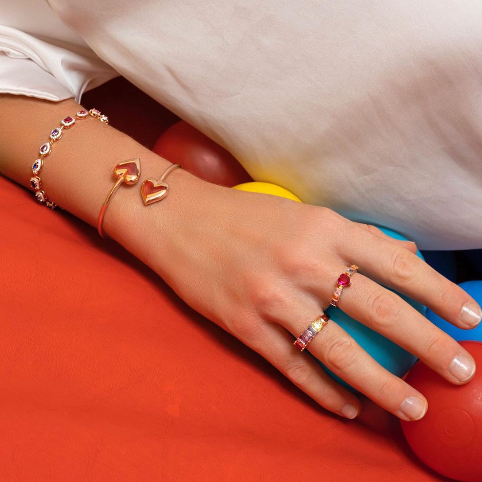Bracciale Arcobaleno Rainbow in argento rosa e Zirconi Cuori Milano | Gioiellor
