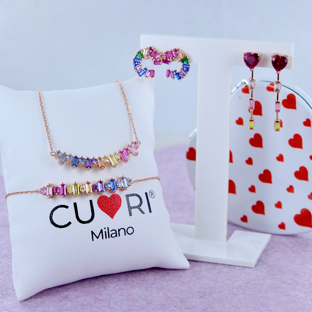 Bracciale Arcobaleno Rainbow in argento rosa e Zirconi Cuori Milano | Gioiellor