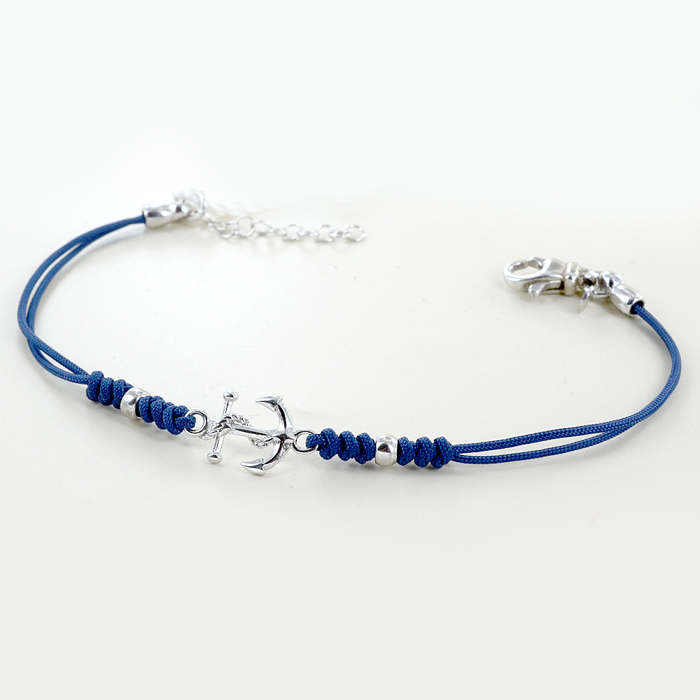 Bracciale da uomo con ancora in argento bracciale tessuto nautico blu ...