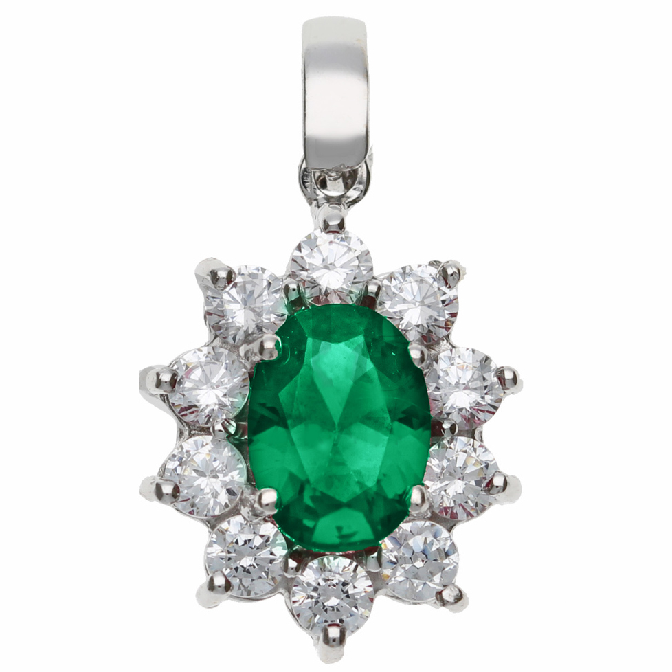 Ciondolo rosetta in oro bianco e Zircone Verde | Gioielloro.it - La tua ...