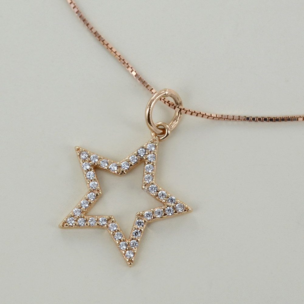 Collana ciondolo stella in oro Rosa e argento con zirconi | Gioielloro ...