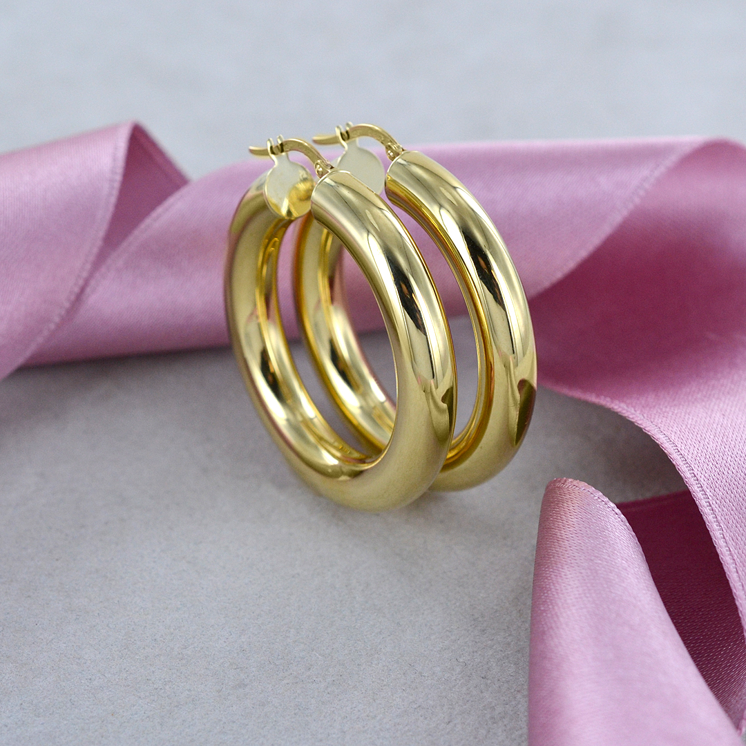 Orecchini a cerchio bombati in oro giallo campanella media | Gioielloro.it - La